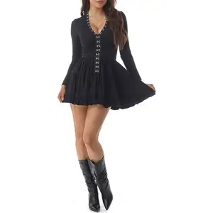 SKY Hook & Eye Long Sleeve Fit & Flare Minidress