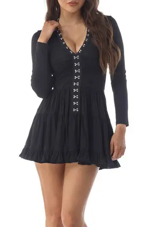 SKY Hook & Eye Long Sleeve Fit & Flare Minidress