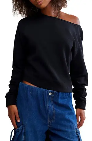 Free People Jess One-Shoulder Thermal Top Black