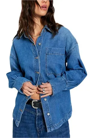 Free People Ashley Denim Shirt - Medium Wash