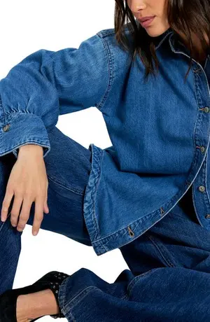 Free People Ashley Denim Shirt - Medium Wash