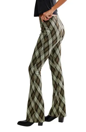 Free People Chloe Plaid Flare Leg Knit Pants