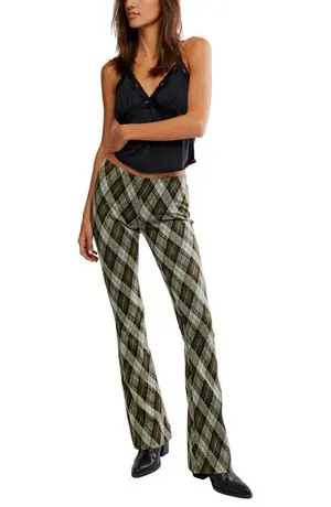 Free People Chloe Plaid Flare Leg Knit Pants