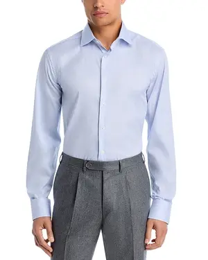 Canali Long Sleeve Button Front Shirt - Blue