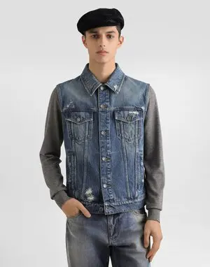 Dolce & Gabbana Sleeveless Cotton Denim Jacket - Multicolor
