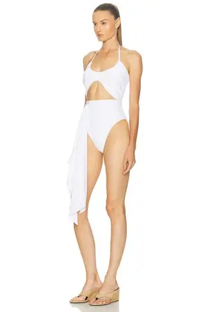 Alaïa White Halterneck One Piece Swimsuit With Cut-out Detail - Blanc