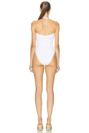 Alaïa White Halterneck One Piece Swimsuit With Cut-out Detail - Blanc