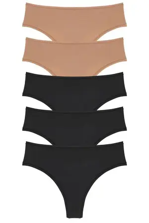 SKIMS Fits Everybody 5 Pack Thong In Neutral - Sienna & Onyx