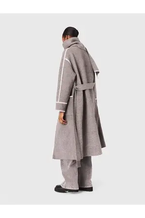 Maje Long Double-faced Coat With Integrated Scarf - White