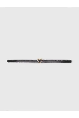 Maje Slim Heart Leather Belt Black