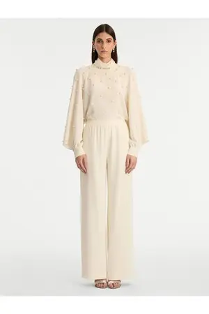 Oscar De La Renta Silk Georgette Wide Leg Pant
