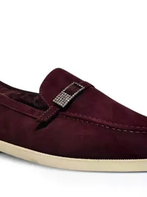 LE SILLA Crystal-buckle Suede Loafers