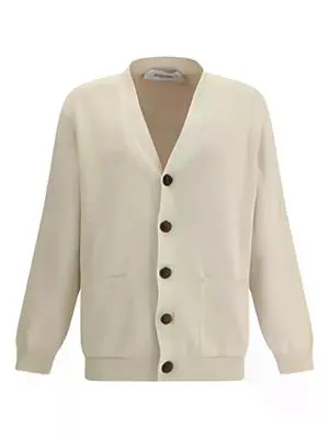 GOLDEN GOOSE Ribbed Back-logo Cardigan - Neutrals