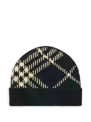 Burberry Check Cashmere Beanie - Black