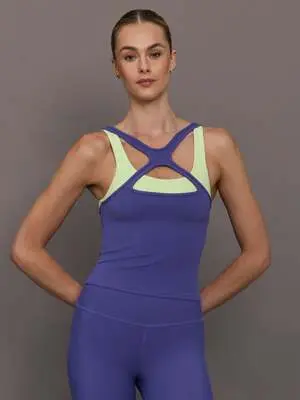 Carbon38 High Neck Cut Out Colorblock Tank - Future Dusk/matcha