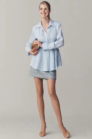 Maeve Waisted Buttondown Tunic - Powder Periwinkle