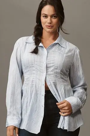 Maeve Waisted Buttondown Tunic - Powder Periwinkle