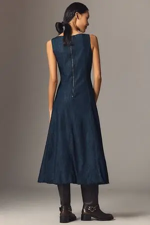 Anthropologie Boat-neck Denim Midi Dress - Blue