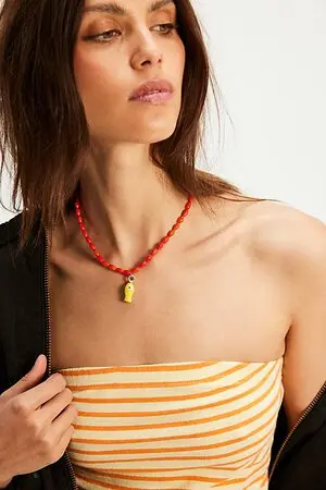 LOGAN TAY Beaded Necklace With Fish Charm - Orange/yellow