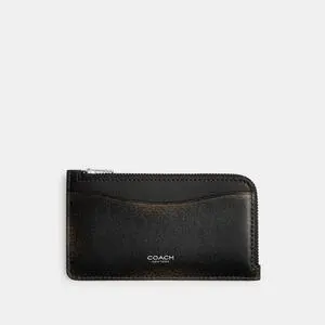 COACH® New York Zip Card Case In Loved Leather - Silver/black Brown