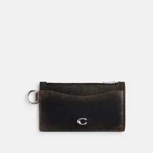 COACH® Zip Card Case In Loved Leather - Black/light Tan