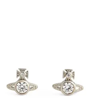 VIVIENNE WESTWOOD Mayfair Bas Relief Stud Earrings With Crystal Embellishments - Silver