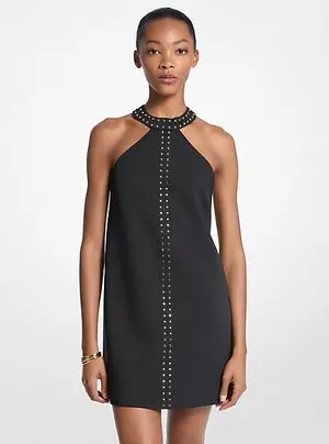 Michael Kors Studded Stretch Crepe Halter Mini Dress