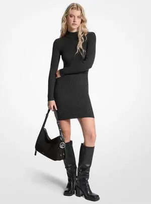 Michael Kors Ribbed Stretch Wool Mock Neck Mini Dress