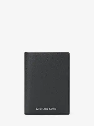 Michael Kors Hudson Pebbled Leather Folio Card Case In By - Black