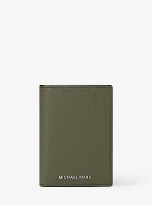 Michael Kors Hudson Pebbled Leather Folio Card Case - Green
