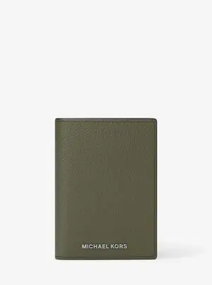 Michael Kors Hudson Pebbled Leather Folio Card Case In By - Green
