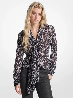 Michael Kors Floral Print Tie-neck Blouse