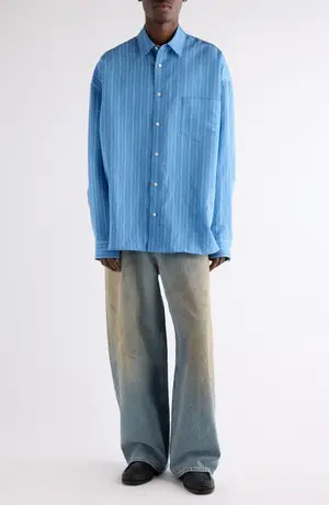 Acne Studios Roffia Stripe Overisze Button-up Shirt - Blue Multi