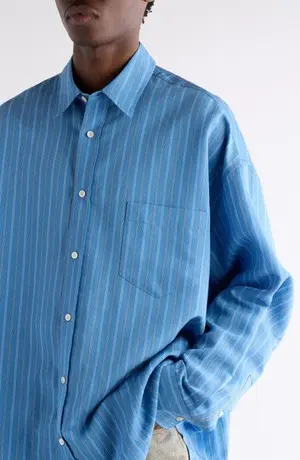 Acne Studios Roffia Stripe Overisze Button-up Shirt - Blue Multi