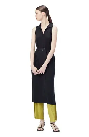Gobi Cashmere Sleeveless Silk Cashmere Polo Dress - Black