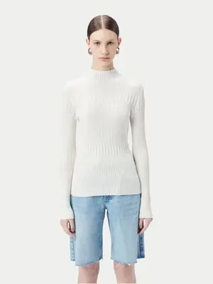 Gobi Cashmere High-neck Ribbed Cotton Silk Blend Sweater - Whisper White