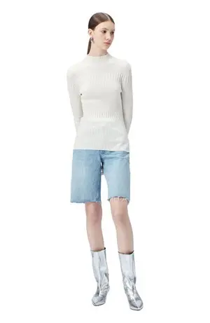 Gobi Cashmere High-neck Ribbed Cotton Silk Blend Sweater - Whisper White