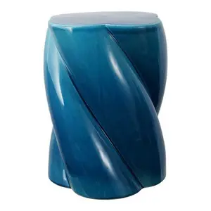 JONATHAN Y Yves 18" Modern Minimalist Rope Twist Ceramic Indoor-outdoor Garden Stool - Cracked Blue