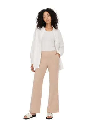 Gobi Cashmere Gobi Cashmere Ribbed Knit Wide Leg Pants Beige