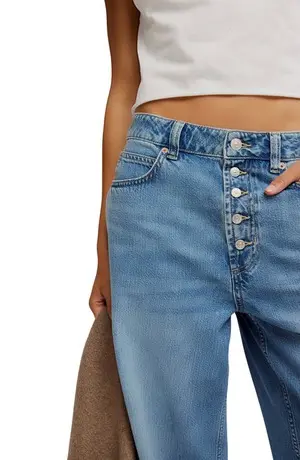Free People Nia Exposed Button Wide Leg Jeans - Friday