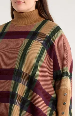 Jones New York Plaid Jacquard Turtleneck Poncho