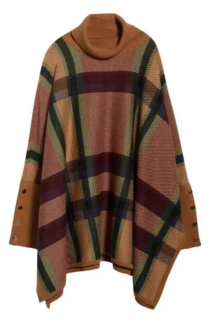Jones New York Plaid Jacquard Turtleneck Poncho