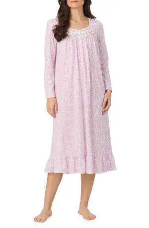 Eileen West Long Sleeve Cotton Nightgown - White Ditsy