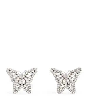 SUZANNE KALAN 18k Gold And Diamond Butterfly Stud Earrings - White