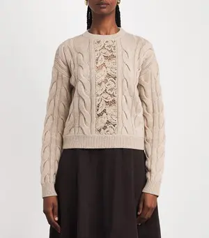 Max Mara Wool-cashmere Cable-knit Lace Sweater