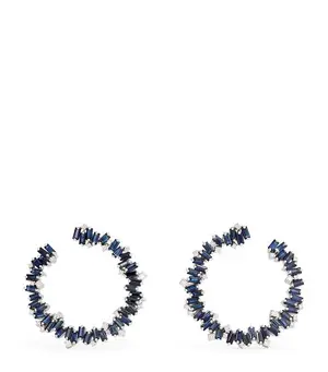 SUZANNE KALAN 18k Gold Bold Hoop Earrings With Diamonds And Sapphires - White