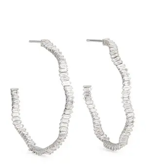 SUZANNE KALAN Gold And Diamond Wave Hoop Earrings - White
