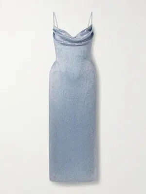 WIEDERHOEFT Maggi Draped Beaded Tulle Gown