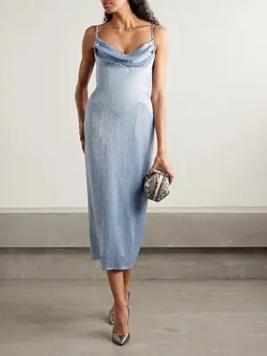 WIEDERHOEFT Maggi Draped Beaded Tulle Gown