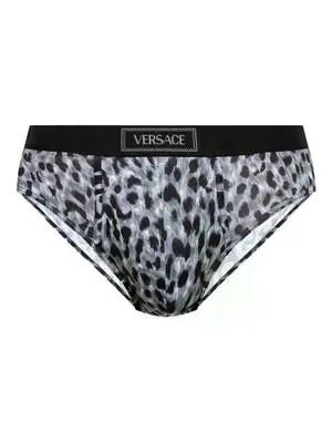 Versace Leopard-print Waistband Briefs - Grey